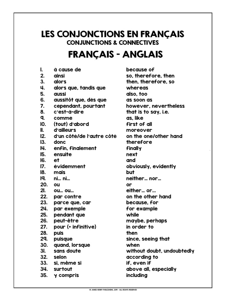 French Conjunctions & Connectives - No Background | PDF