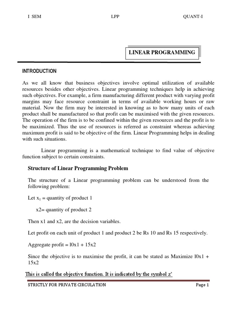 Linear Programming: I Sem LPP Quant-I | Download Free PDF | Linear Programming | Mathematical ...