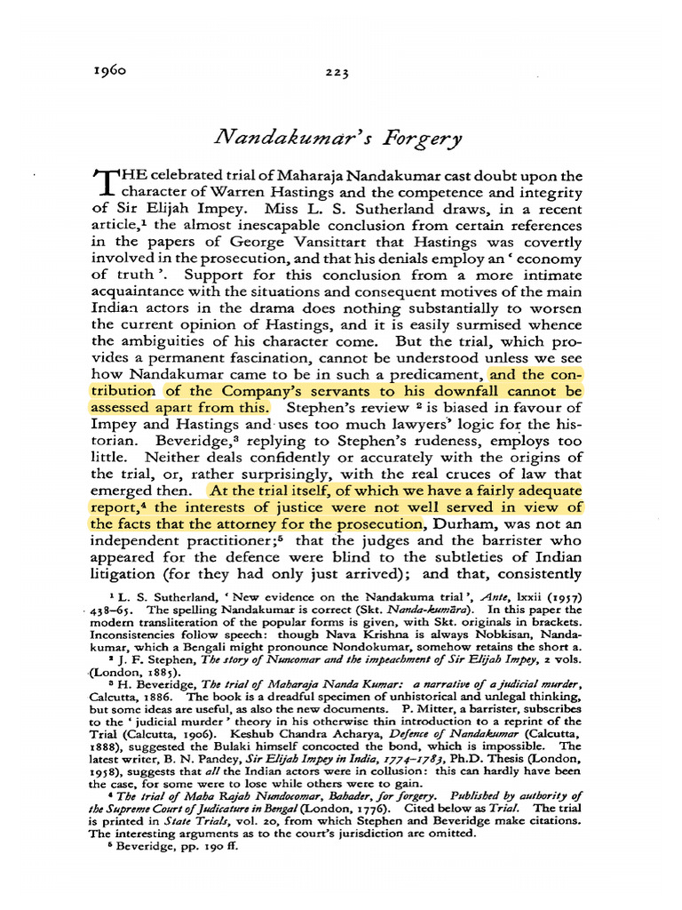 J. Duncan Derrett, Nandakumar's Forgery | PDF