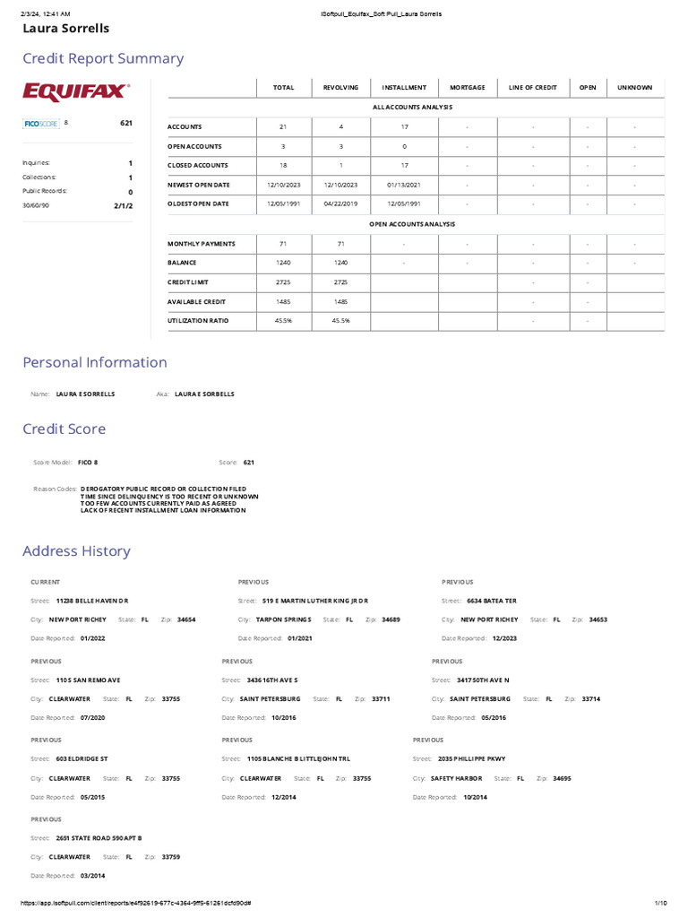 Isoftpull - Equifax - Soft Pull - Laura Sorrells | PDF