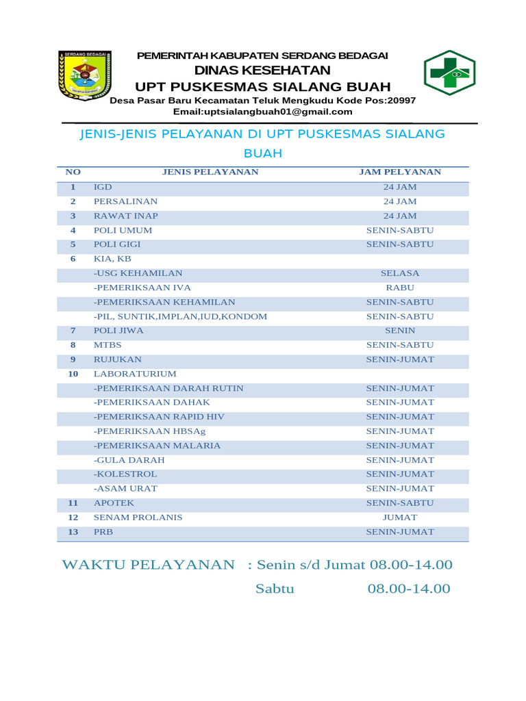 Jenis Pelayanan Puskesmas | PDF