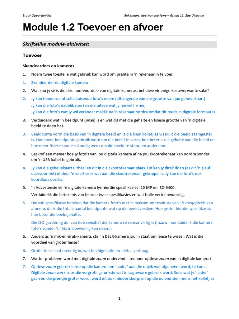 1 - 2 Toevoer en Afvoer ANTWOORDE | PDF
