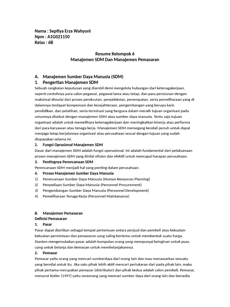 Resume Manajemen SDM Dan Manajemen Pemasaran | PDF