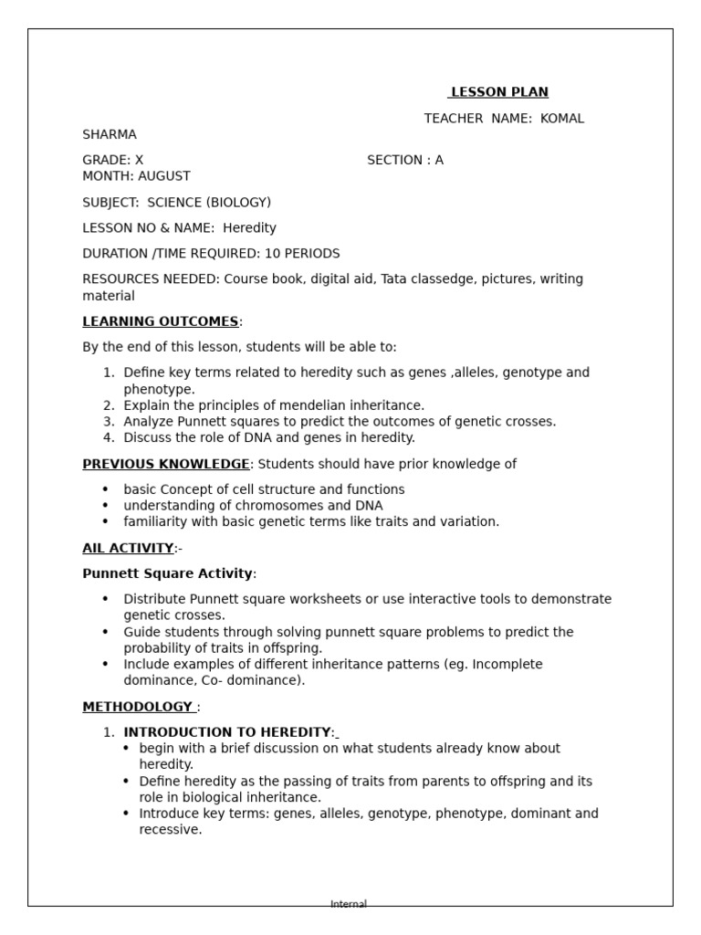 Lesson Plan Heredity | PDF