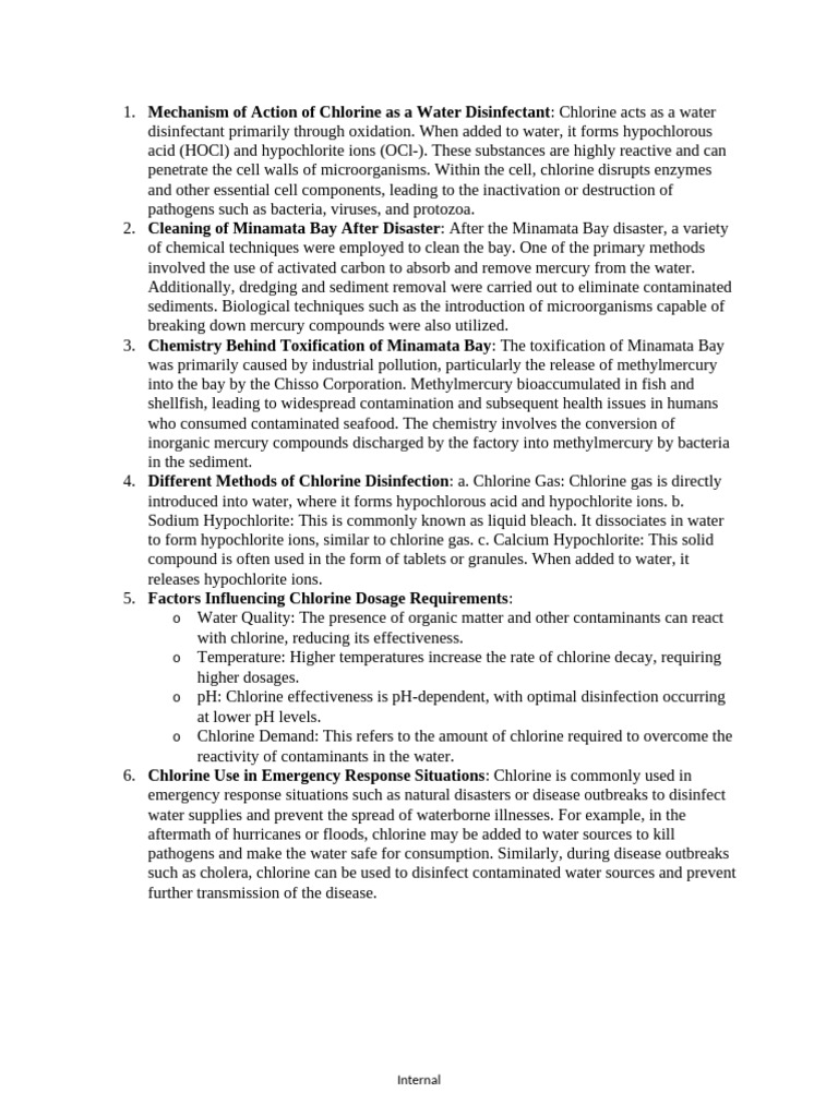 Mechanism of Action of Chlorine As A Water Disinfectant | PDF