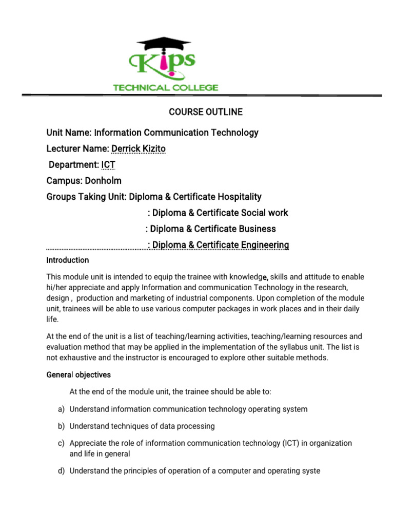 Ict Course Outline | PDF