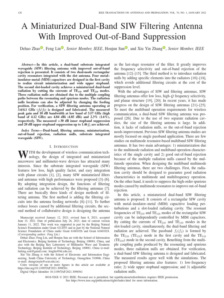 A Miniaturized Dual-Band SIW Filtering Antenna With Improved Out-of ...