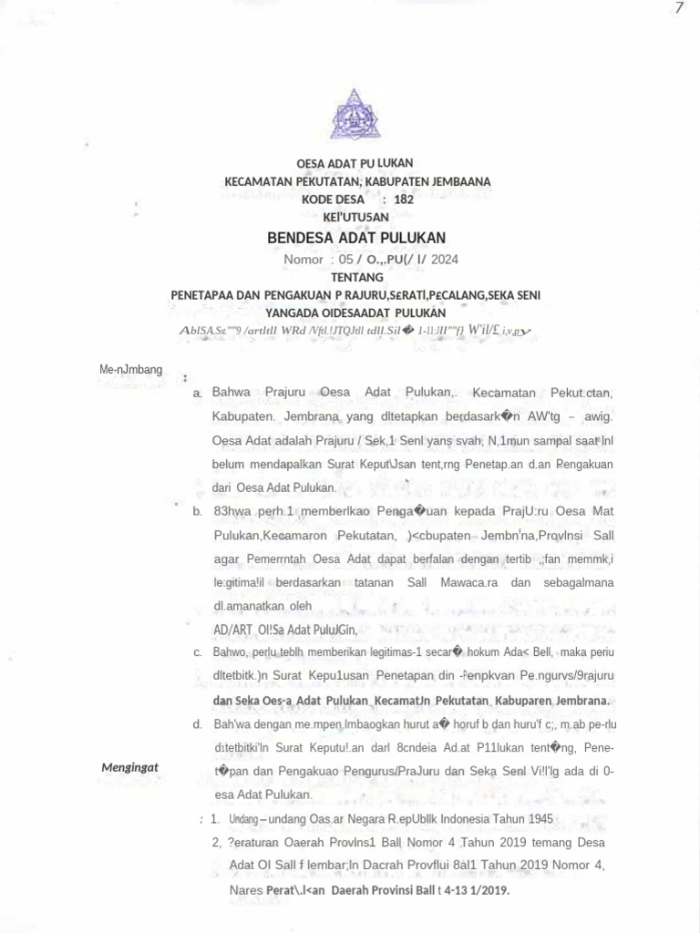 SK Pecalang Desa Adat Pulukan | PDF