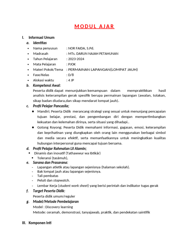 Modul Ajar Pjok Atletik Lompat Jauh | PDF