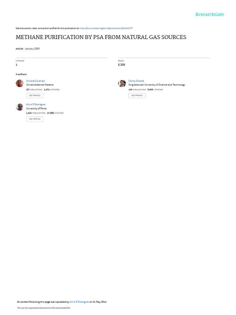 Methane Purification by Psa From Natural Gas Sourc | PDF