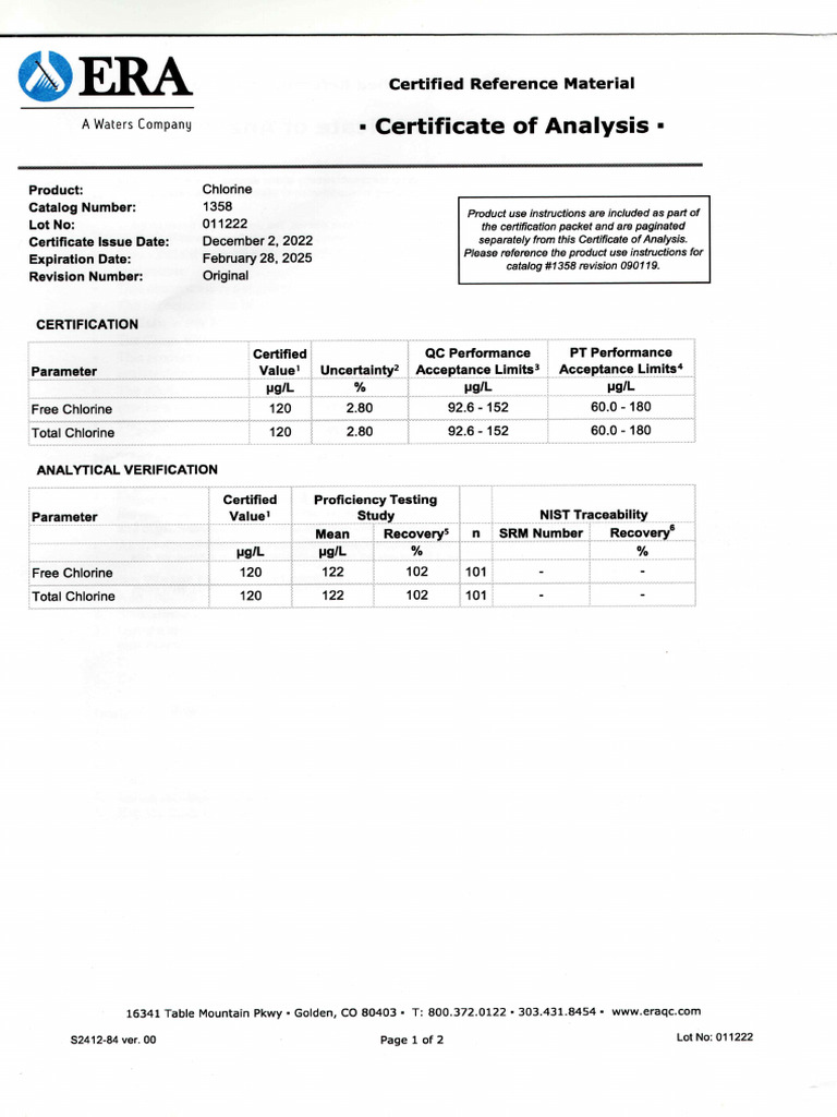 Coa CRM Chlorine | PDF