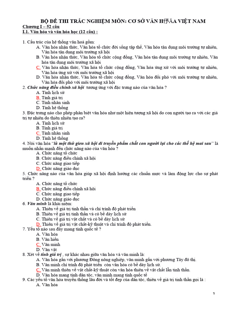 Bo de Thi Trac Nghiem Co So Van Hoa Viet Nam Truong Dai Hoc Ngoai Ngu 80513 | PDF