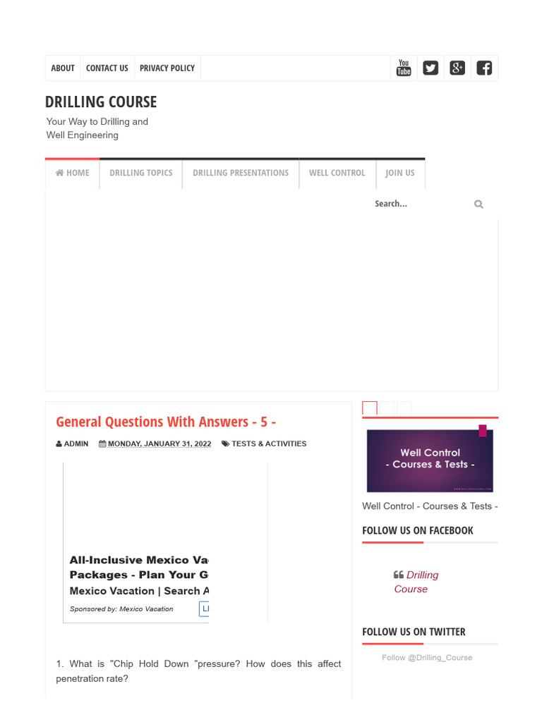 General Questions With Answers - 5 - Drilling Course | PDF