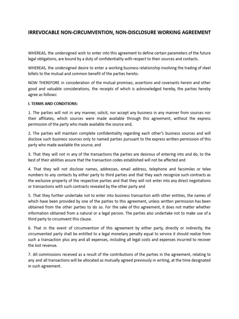Irrevocable Non Disclosure Working Agreement | PDF