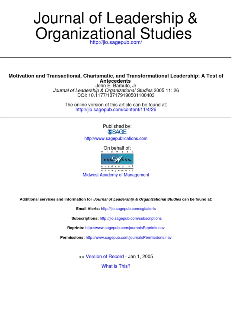 Organizational Studies Journal of Leadership & | PDF | Transformational ...