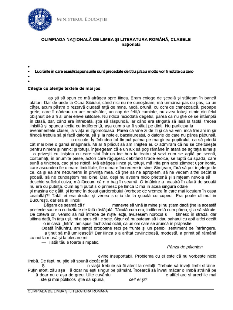 IX OLLR 2024 Subiect | PDF