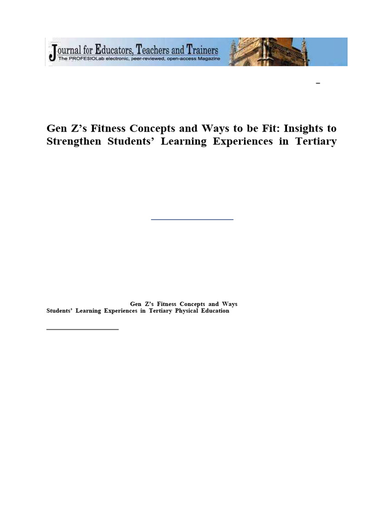Gen Z's Fitness Concepts and Ways To Be Fit: Insights To Strengthen ...