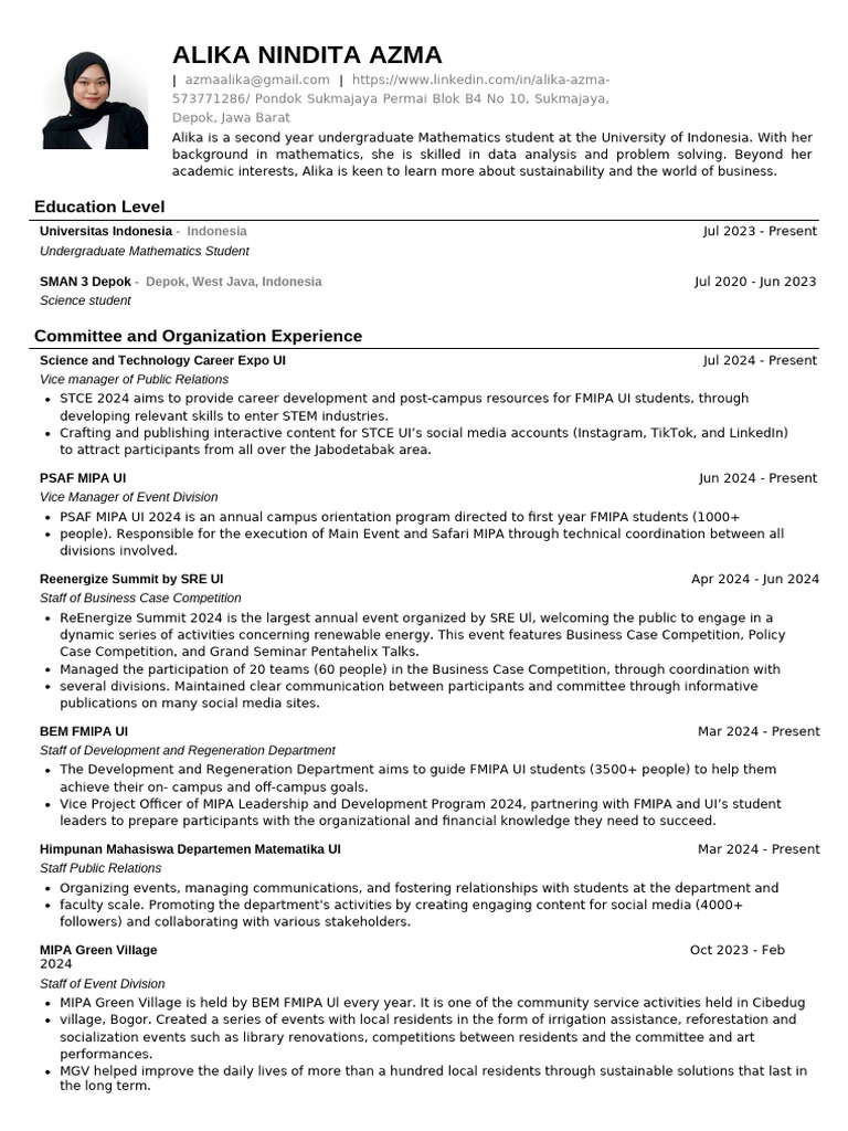CV Alika Nindita Azma | PDF