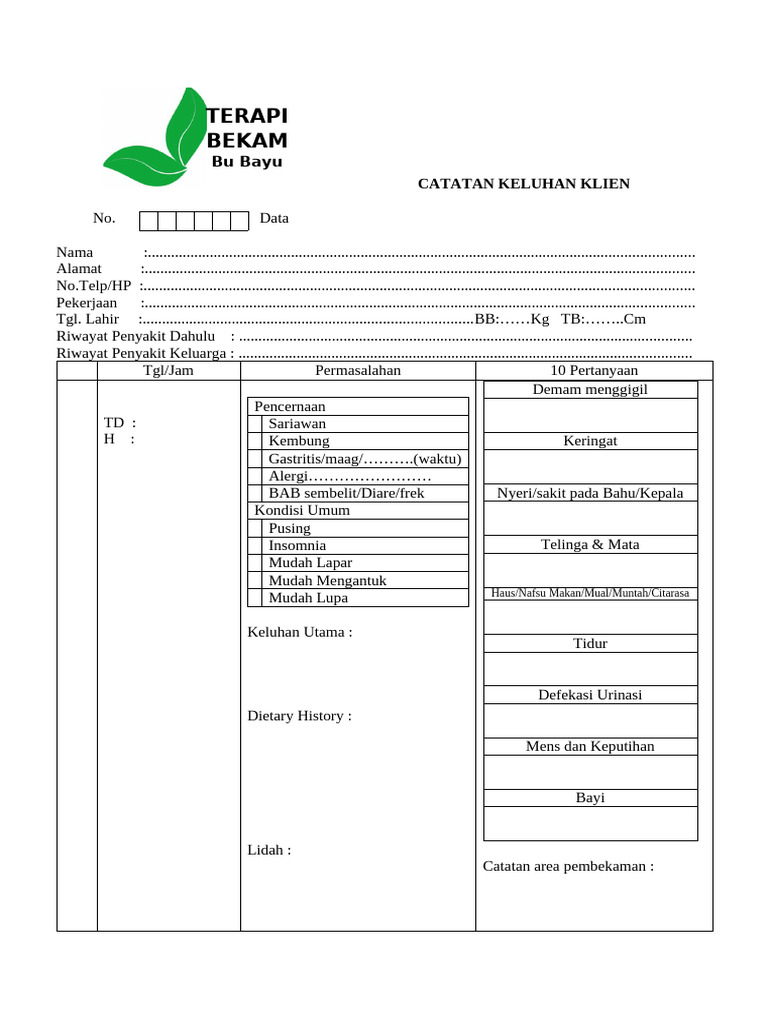Formulir Catatan Keluhan Klien | PDF