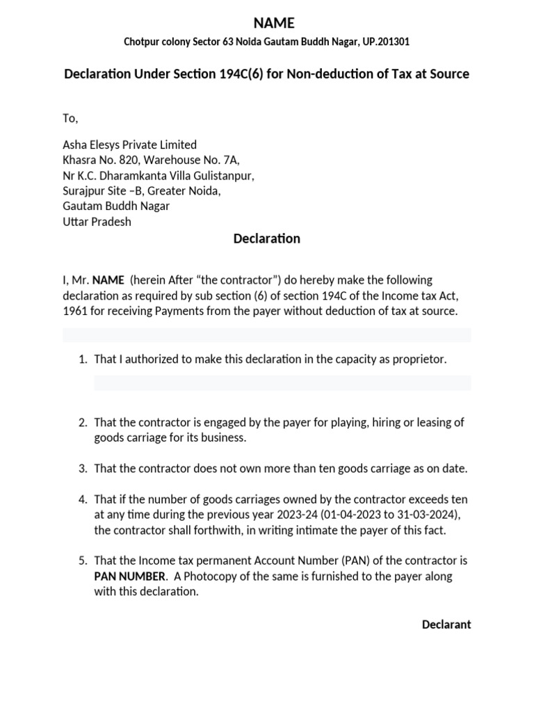 Declaration Certificate Transport | PDF