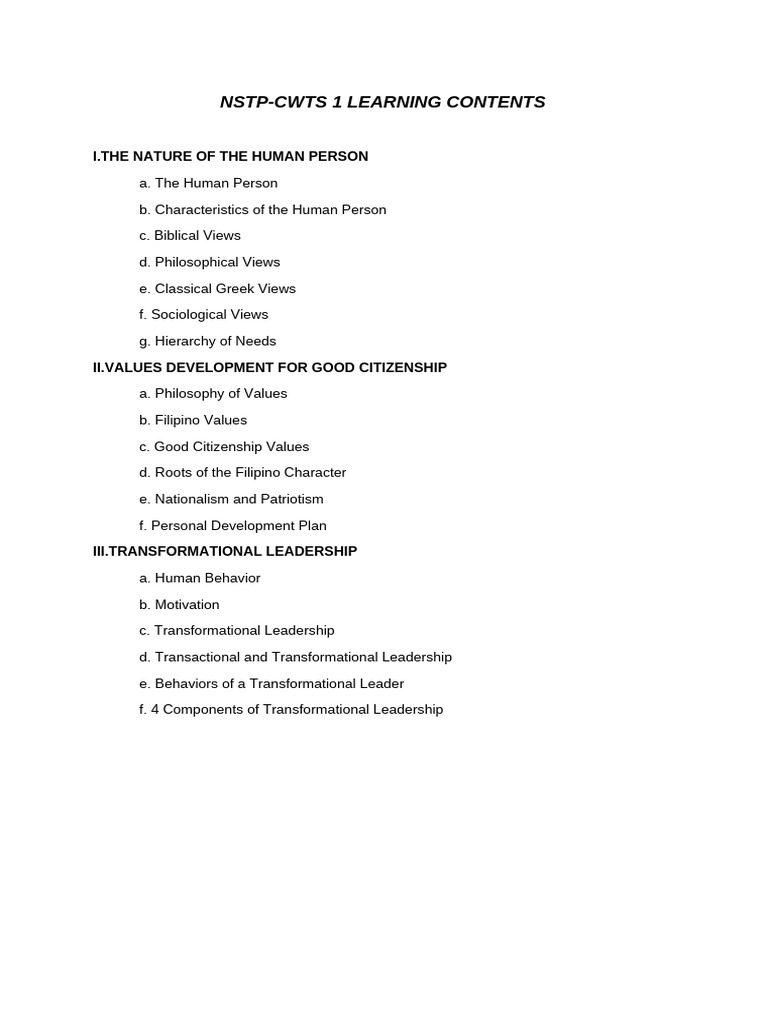 Learning Contents For NSTP 1 2023 | PDF