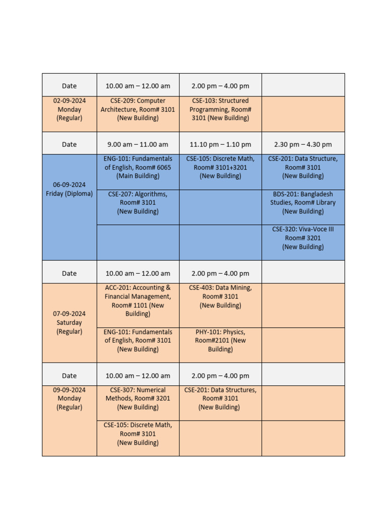 CSE Spring 2024 Final Exam Routine | PDF | Computer Science | Technology & Engineering