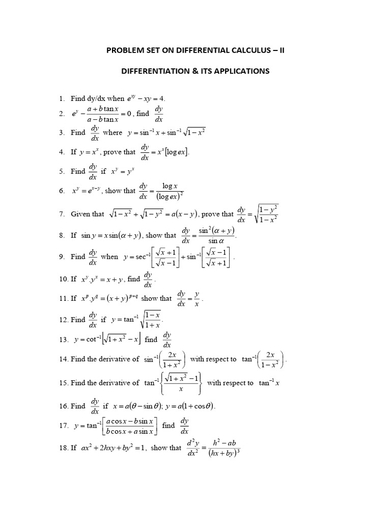 Problem Set On Diff. Calculus - II | PDF