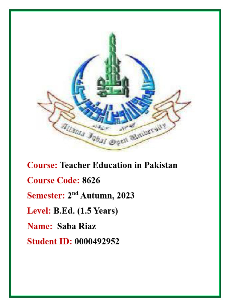 Assignment No.1 (8626) | PDF | Teachers | Prophets And Messengers In Islam Assignment No.1 (8626) | PDF | Teachers | Prophets And Messengers In Islam