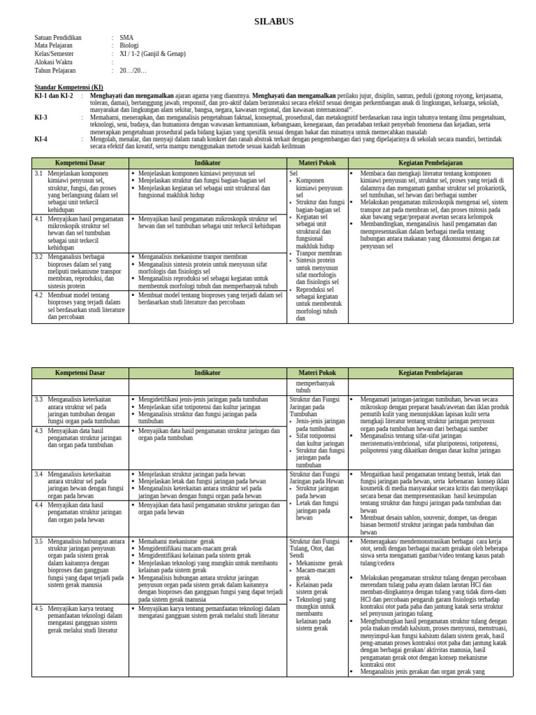 Silabus XI FIX | PDF