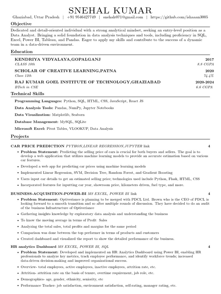 Snehal Kumar Data Scientist | PDF