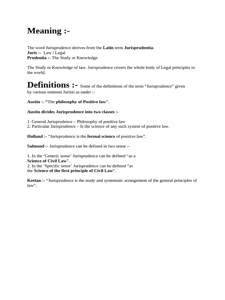 Meaning & Definitions of Jurisprudence | PDF | Politics | Philosophy
