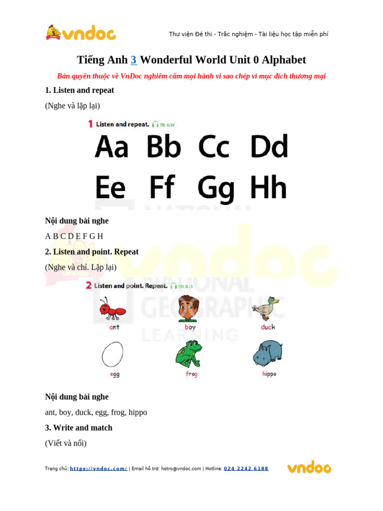 Tieng Anh 3 Wonderful World Unit 0 Alphabet | PDF