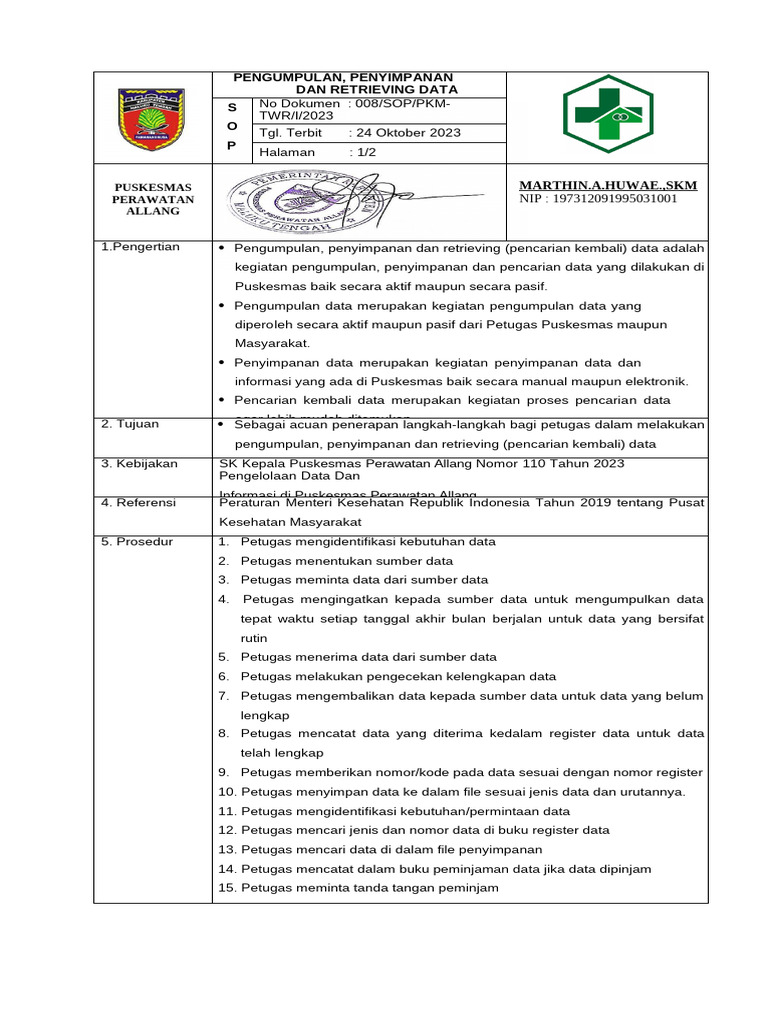 A. Sop Pengumpulan Dan Penyimpanan Data | PDF
