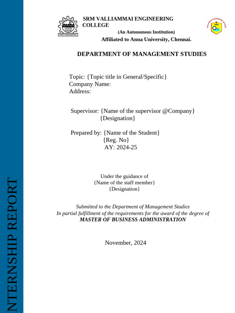 MBA Internship Report (Template) | PDF