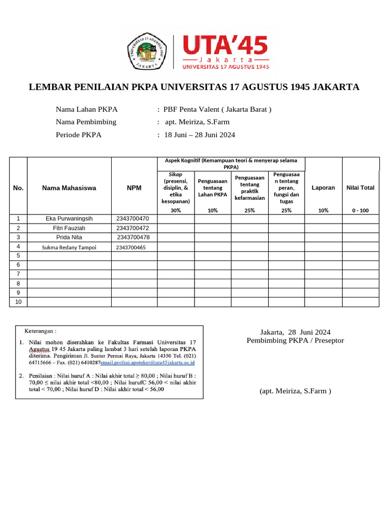 Lembar Penilaian Pkpa PBF Penta Valent | PDF