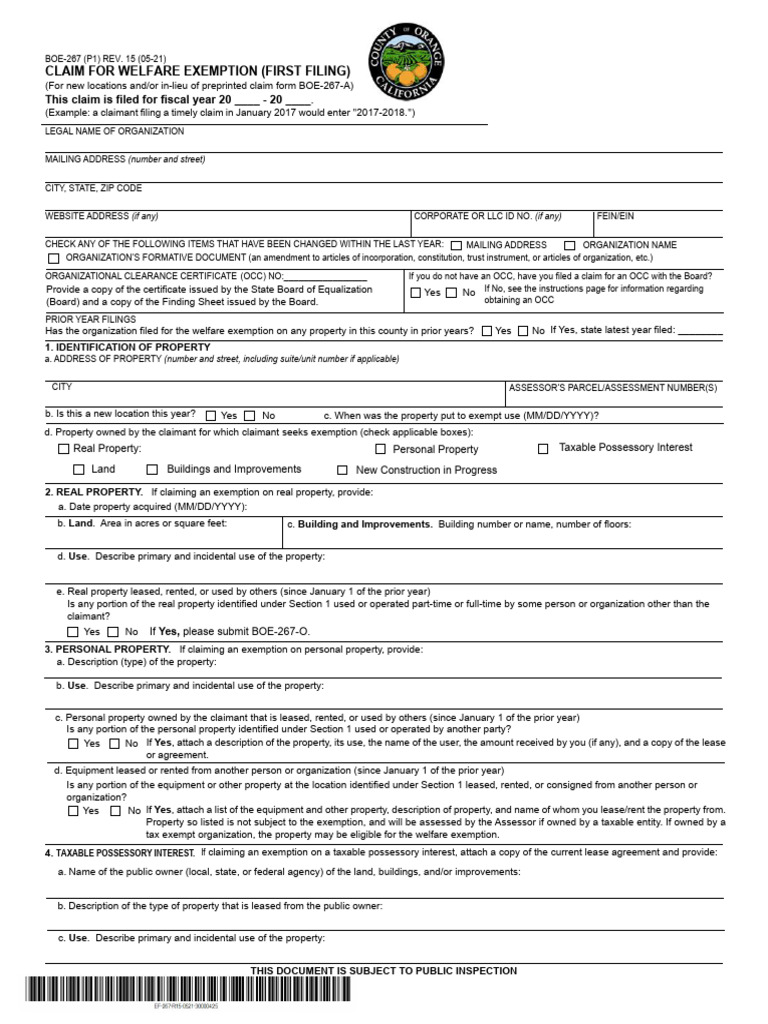 Welfare Exemption Claim Guide | PDF | Internal Revenue Code | Taxes