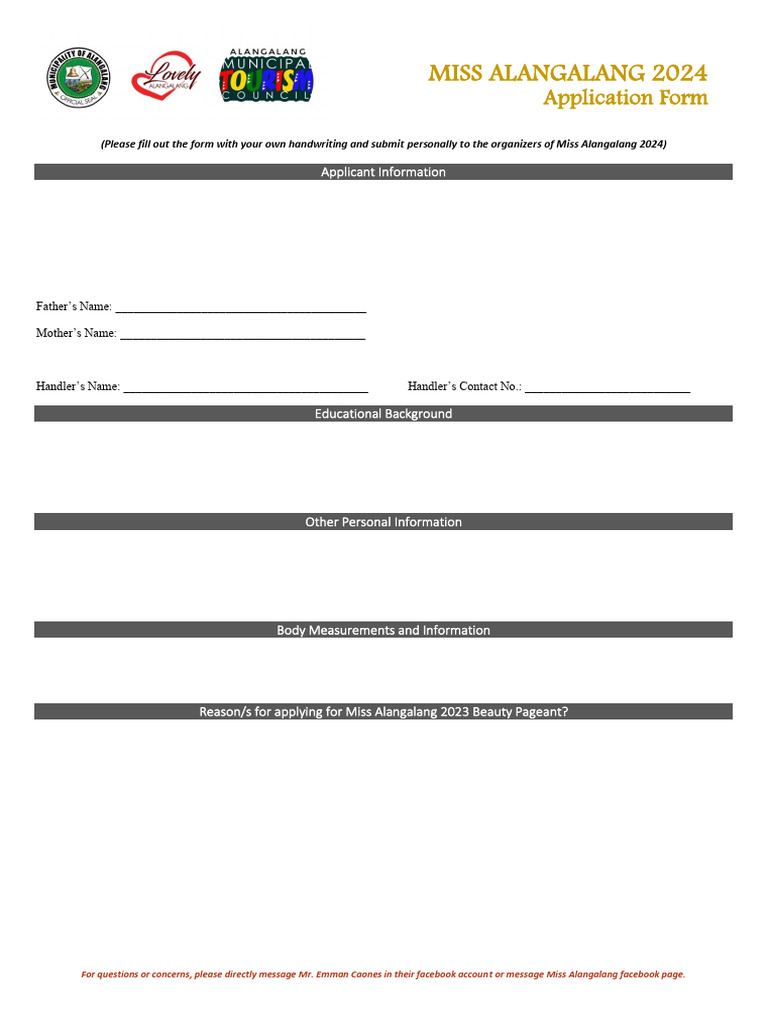 Miss Alangalang - Application Form | PDF