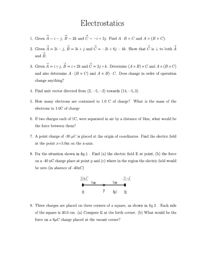 Electrostatics Problem Set | PDF