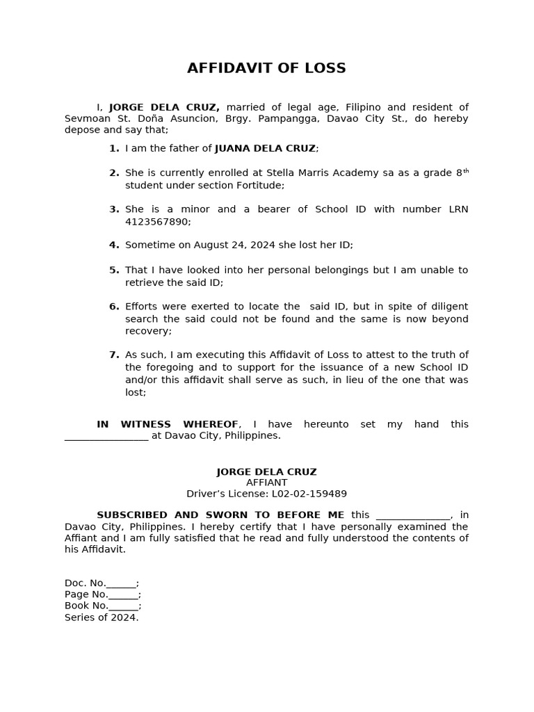 Affidavit of Loss - Id | PDF