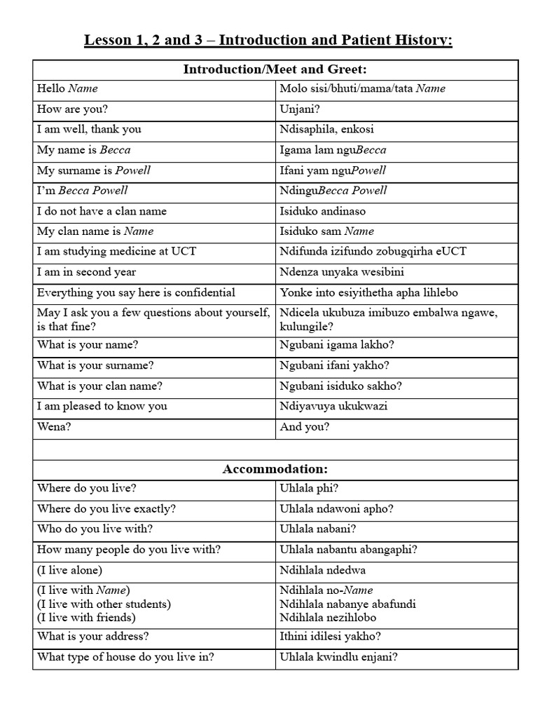 Final Xhosa OSCE Script | PDF