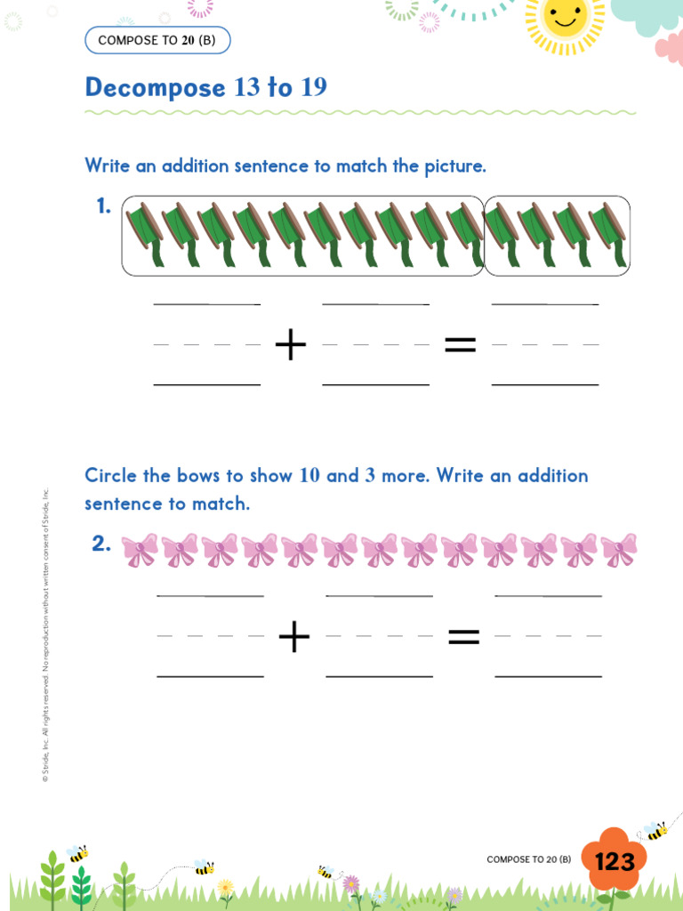 Decompose 13 To 19: Write An Addition Sentence To Match The Picture | PDF