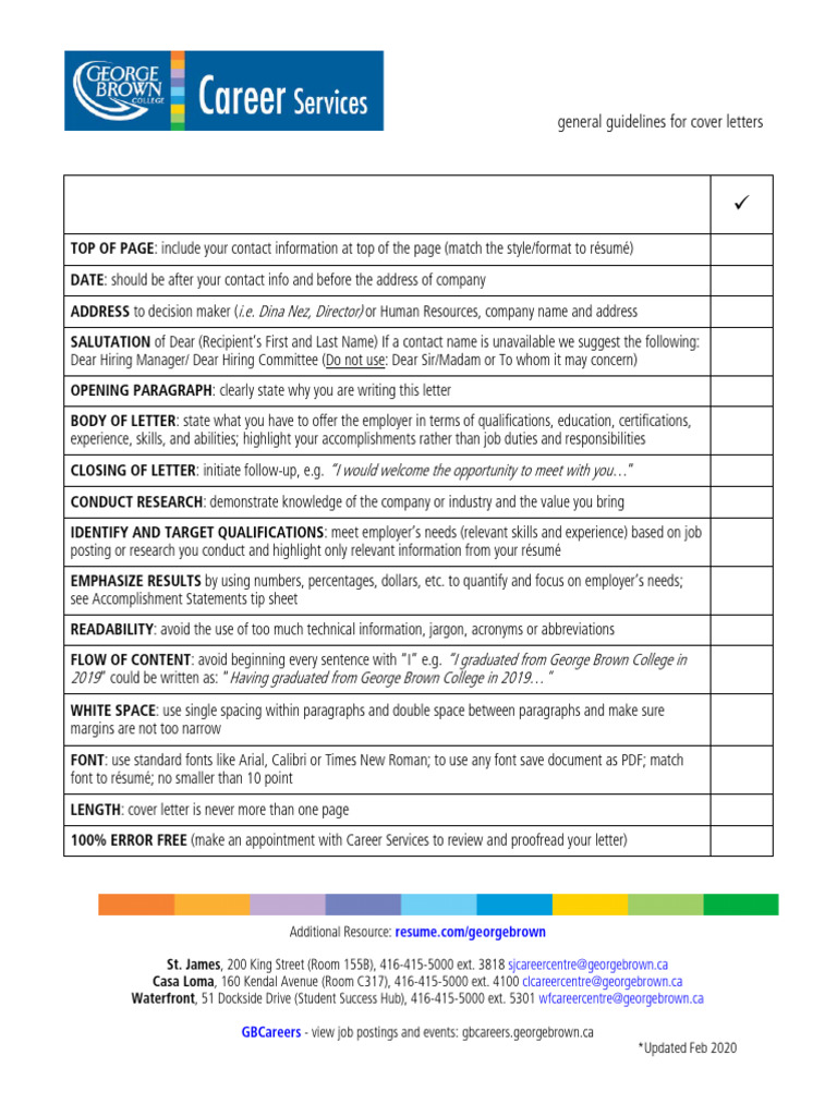 (RESUME) Cover Letter Checklist TipSheet - FEB 2020 | PDF