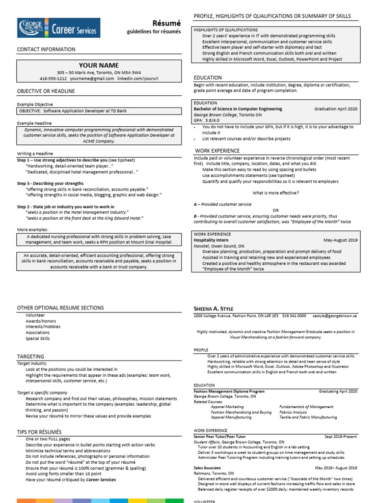 Resume Basics Handout - OCT 2019 | PDF