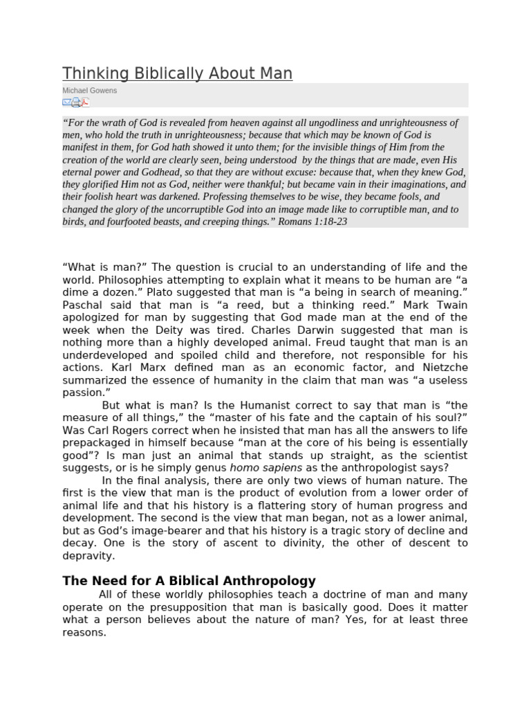 Thinking Biblically About Man | PDF