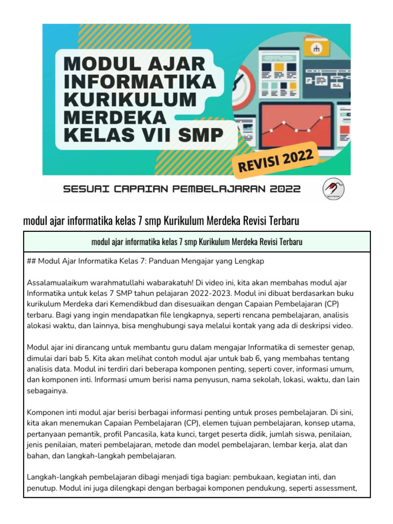 Modul Ajar Informatika Kelas 7 SMP Kurikulum Merdeka Revisi Terbaru ...