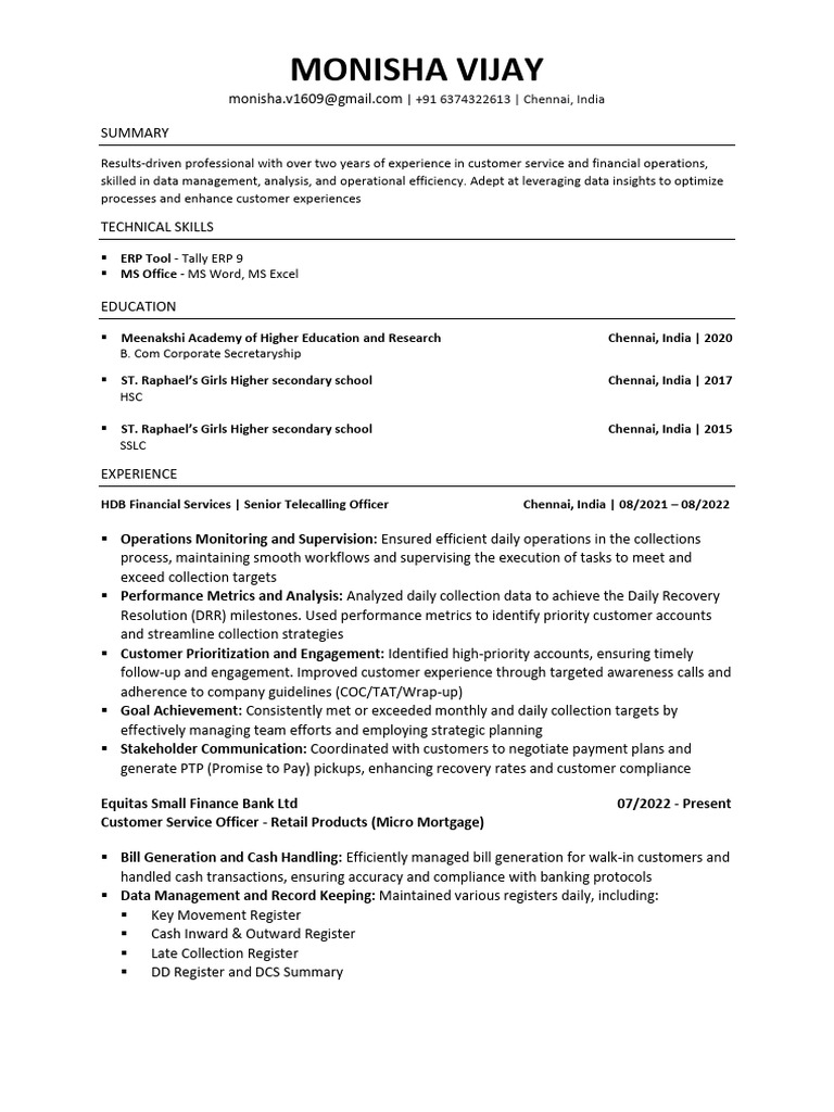 Resume Monisha VIJAY | PDF