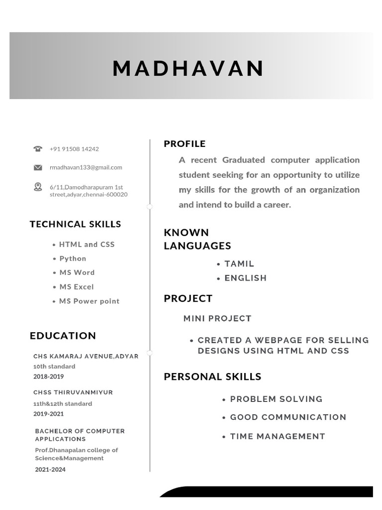 Resume Madhavan R | PDF