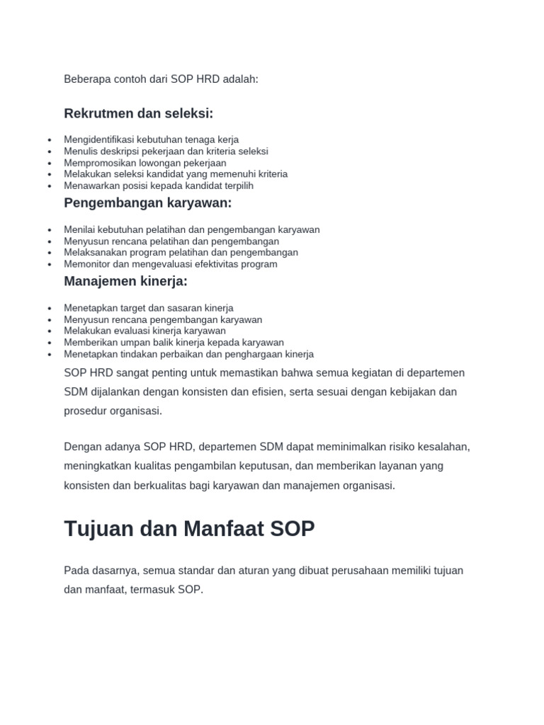 Beberapa Contoh Dari SOP HRD | PDF