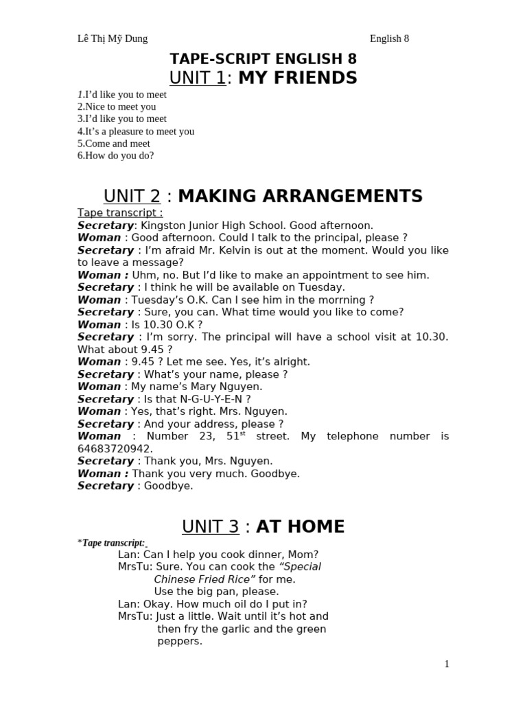 Tape Script English 8 | PDF