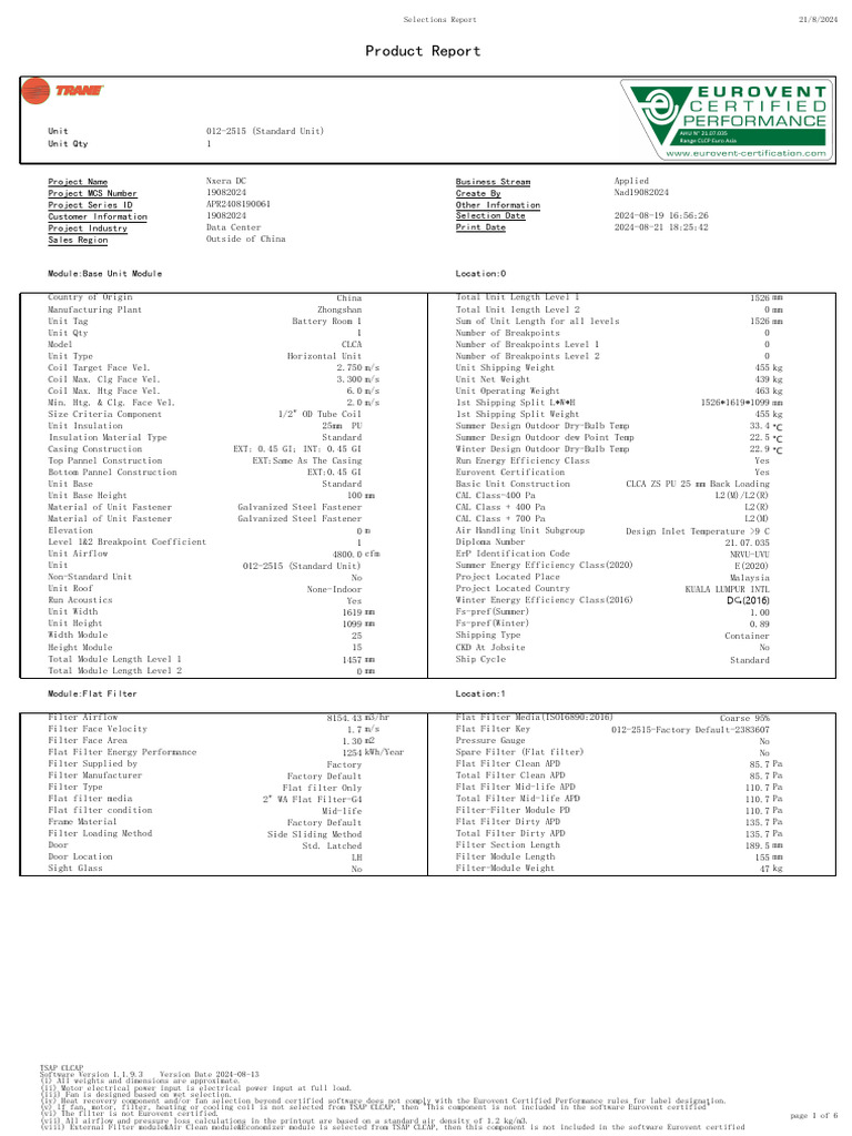 Nxera DC-AHU-Selections Report | PDF